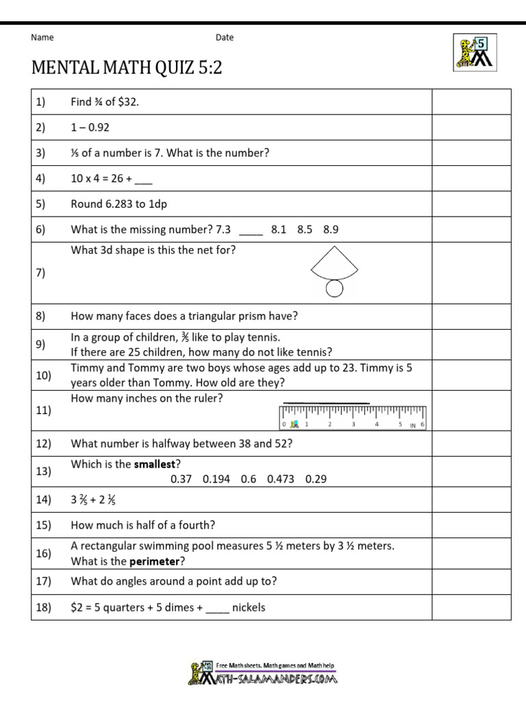 Mental-Math-5th-Grade-2 - Math Salamanders Mental Math | PDF