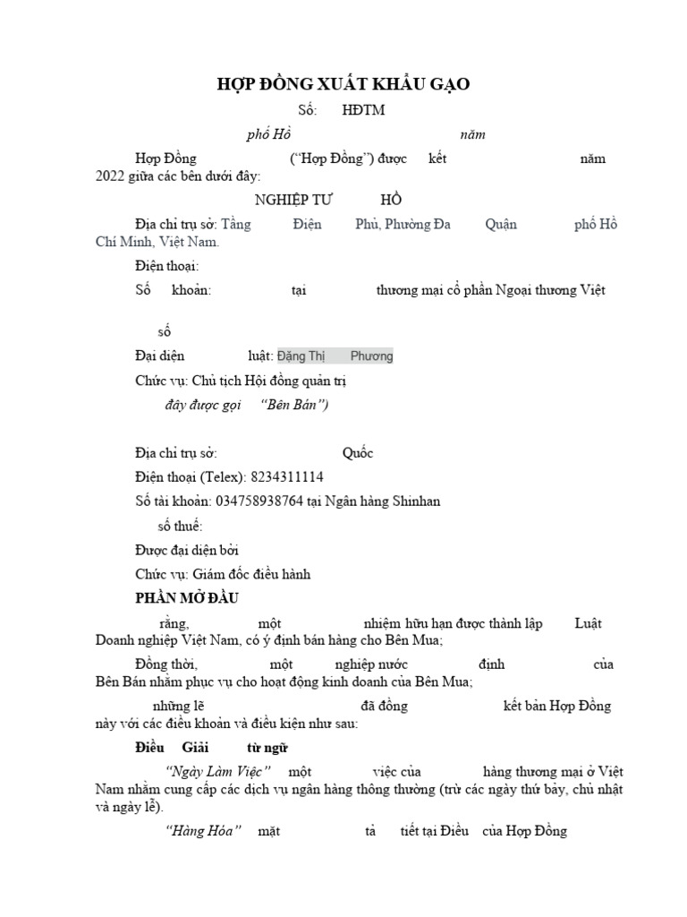 Hop Đong Xuat Khau Gao | PDF