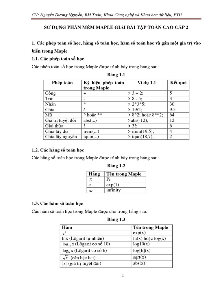 Hướng Dẫn Giải Toán Cao Cấp 2 Bằng Maple | PDF
