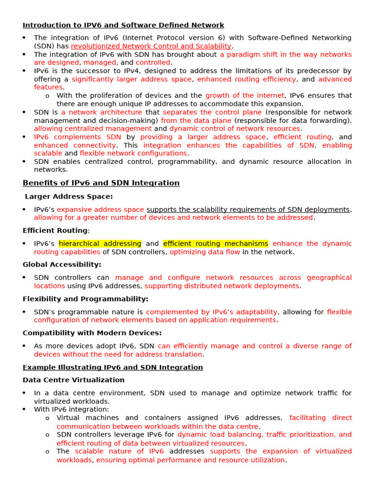Introduction To IPV6 and Software Defined Networks - Openflow | PDF | I Pv6 | Computer Network