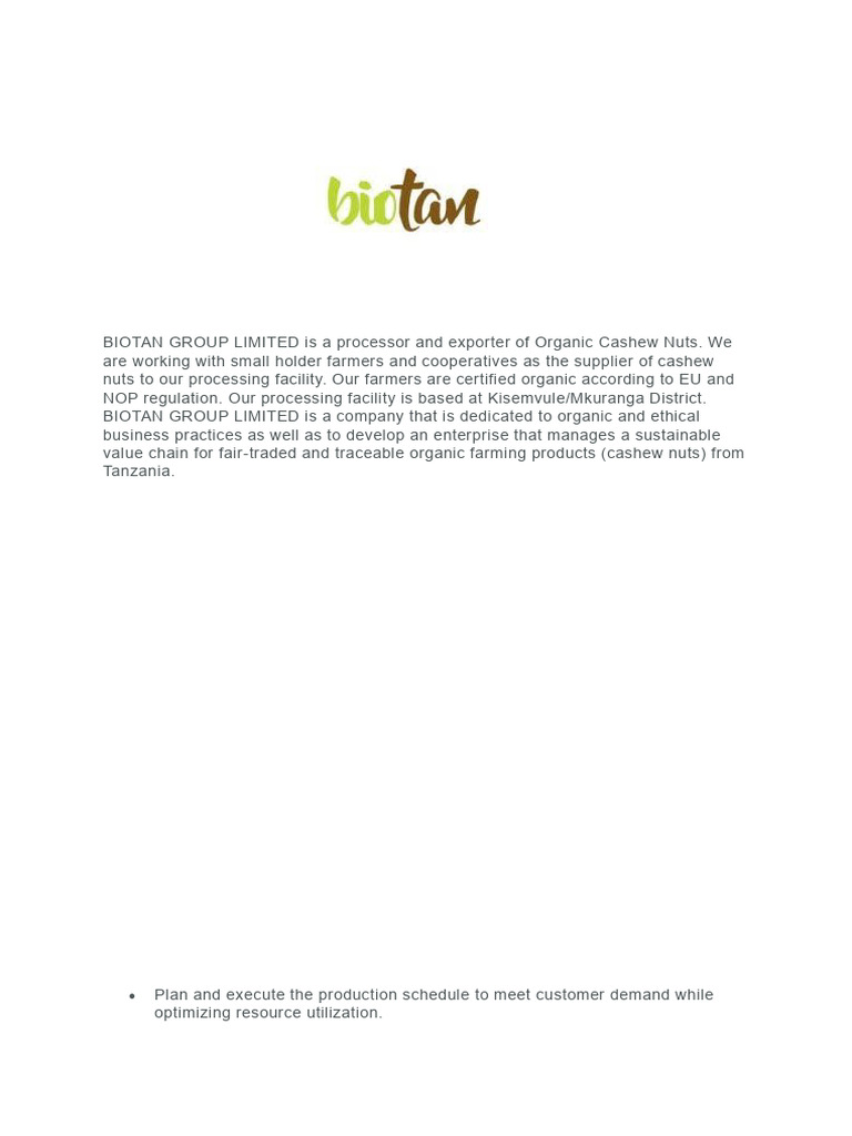 Biotan Group Limited Vacancies | PDF | Safety | Inventory