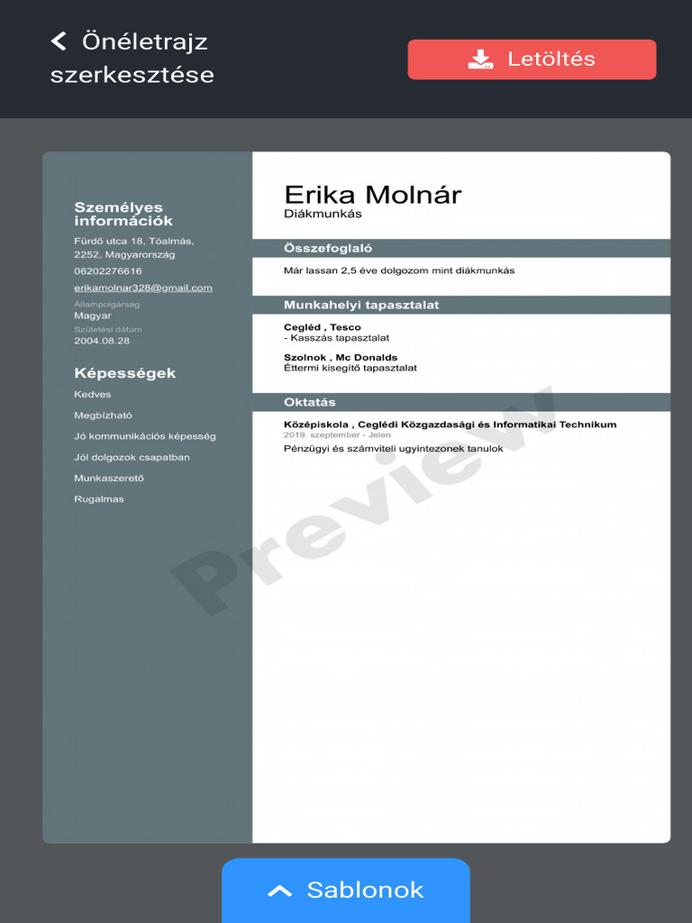 Önéletrajz építő cv-hu.com | PDF