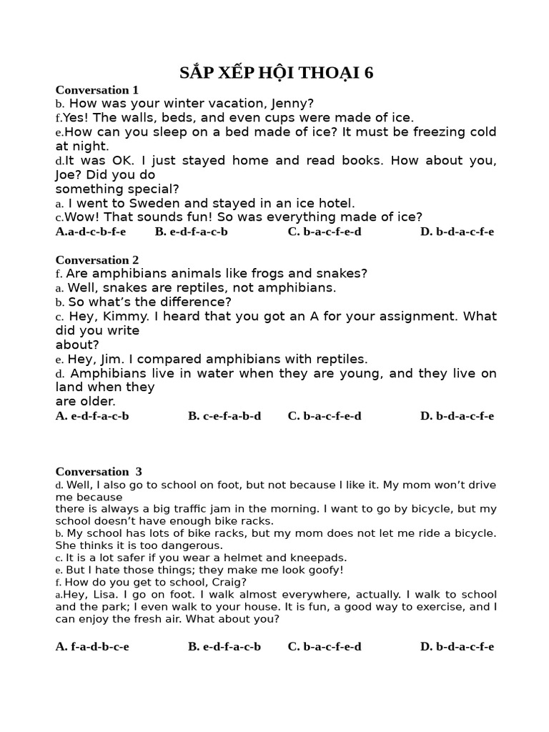 Sắp Xếp Hội Thoại 6 | PDF