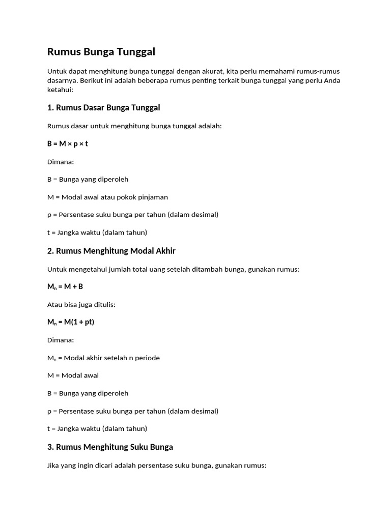 Rumus dan Contoh Bunga Tunggal | PDF