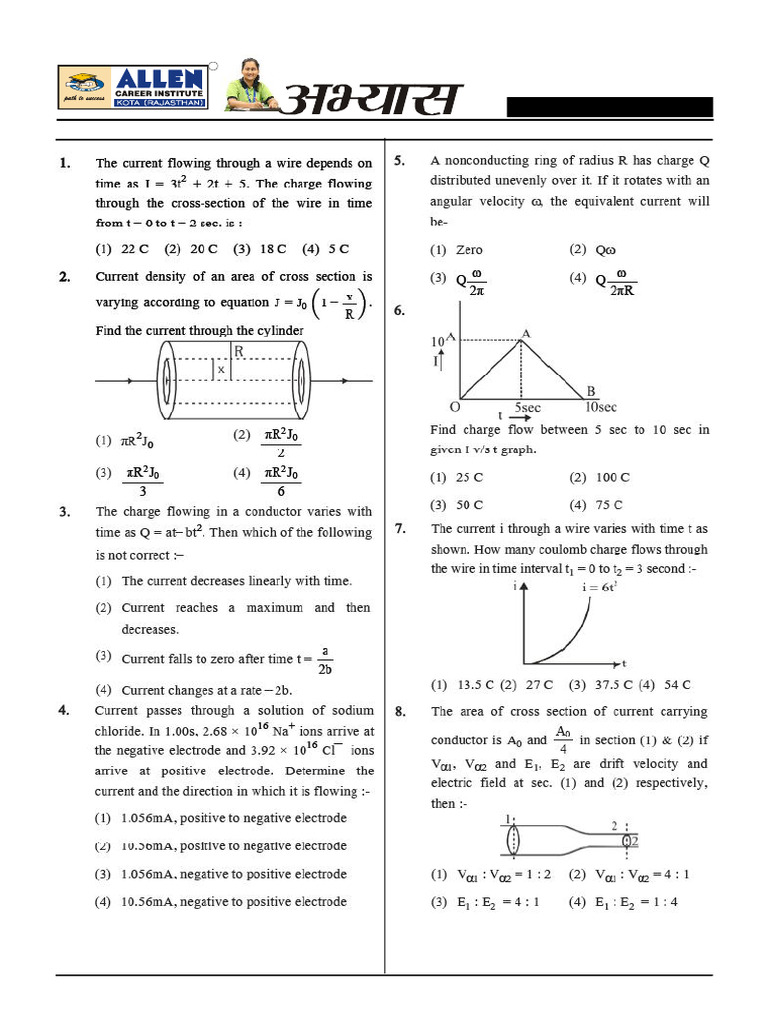 Enthu - Abhyas Sheet # 1 - 10 (Current Electricity) | PDF | Electricity | Measuring Instrument