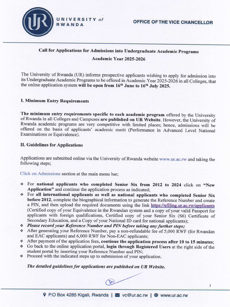 Call For Applications For Admissions Into Undergraduate Academic ...