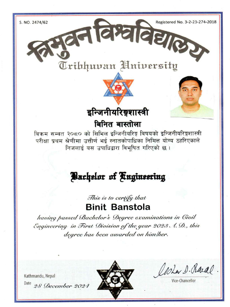 Bachelor's Degree Convocation Certificate - Binit Banstola | PDF