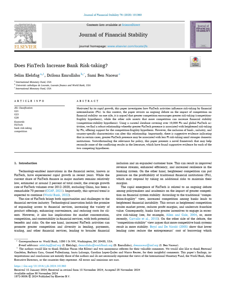 Does Fintech Increases Bank Risk Taking | PDF | Risk | Banks
