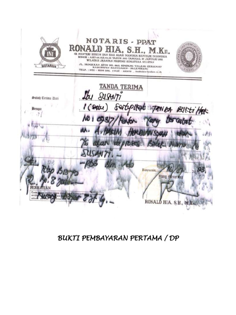 Bukti Pembayaran BBN Rumah LRD Bidan-Susanti | PDF