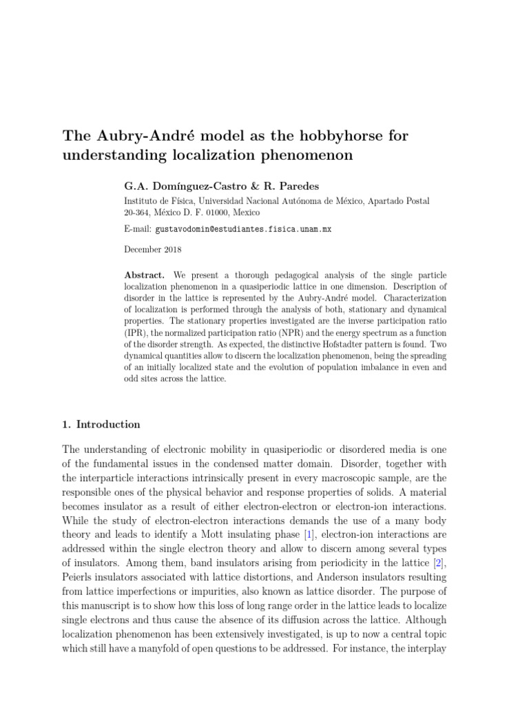 Aubry-André Model and Localization Analysis | PDF | Phases Of Matter ...