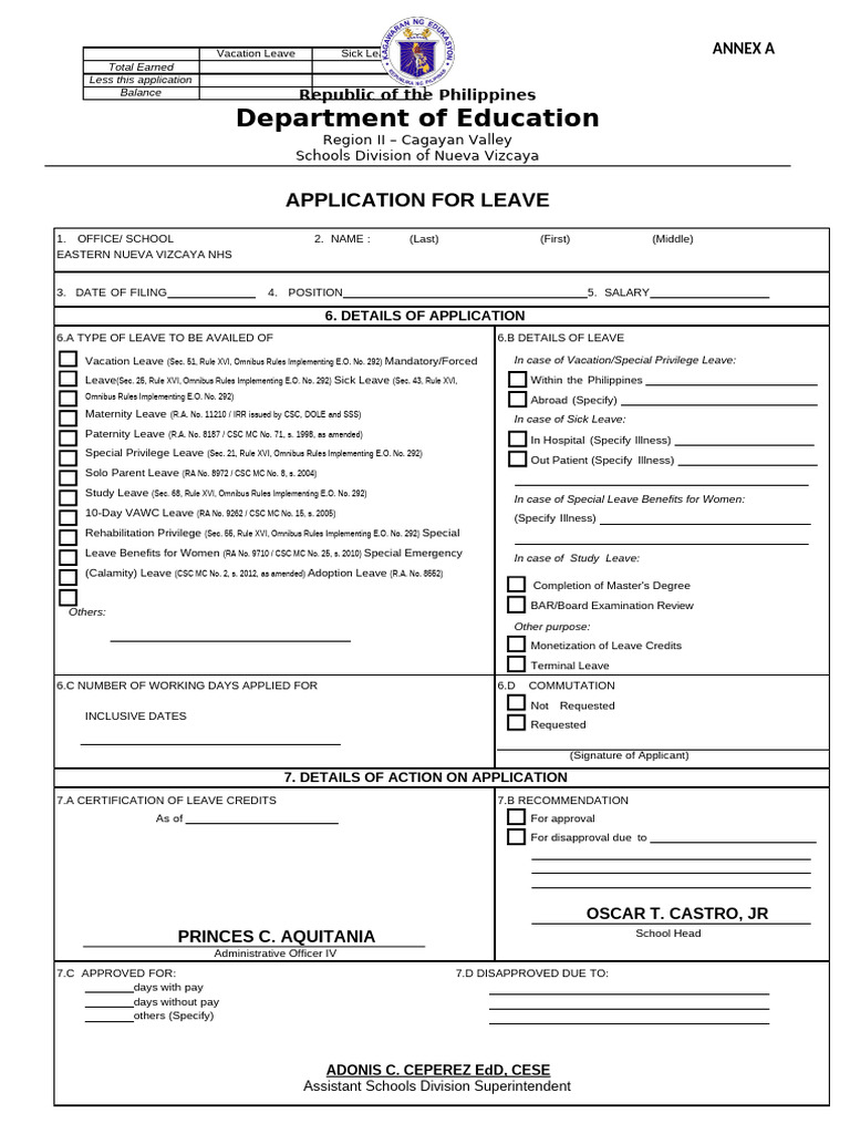Leave Form CS Form No. 6 Revised 2020 FINAL1 | PDF | Social Policy | Welfare