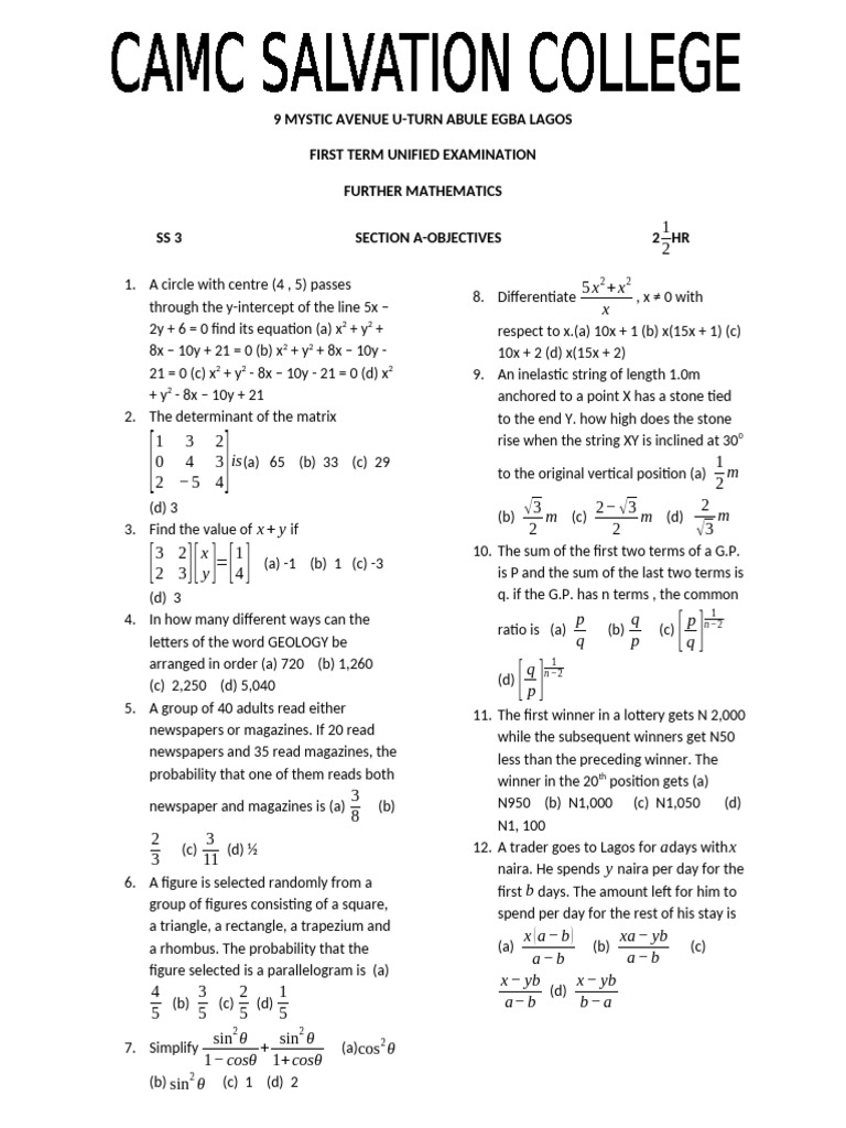 Further Maths New 2019 Completed1 | PDF | Equations | Mathematics