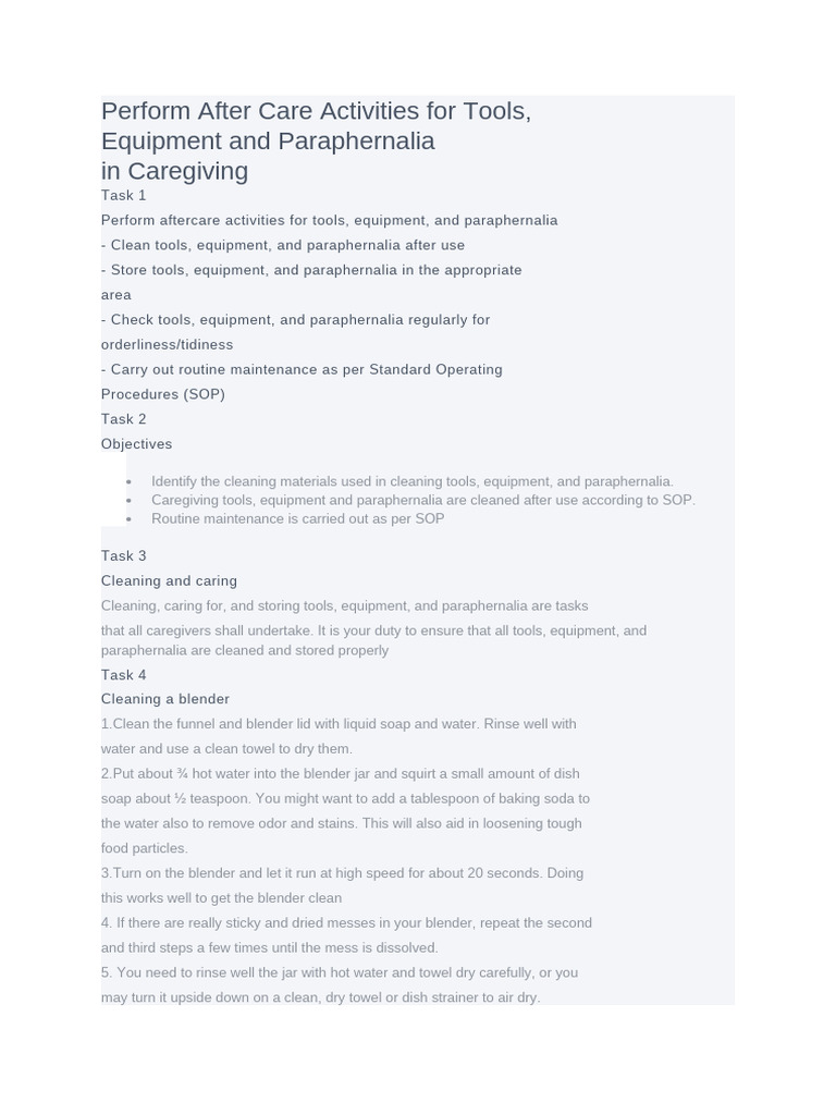 Aftercare SOP for Caregiving Tools | PDF | Blender | Home