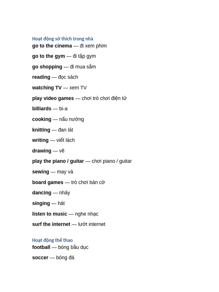 Hobby Vocabulary Flashcards | PDF