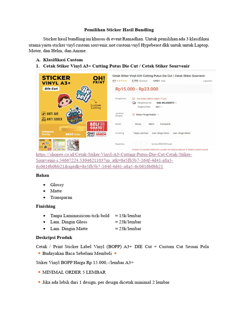 Pemilihan Sticker Hasil Bundling | PDF