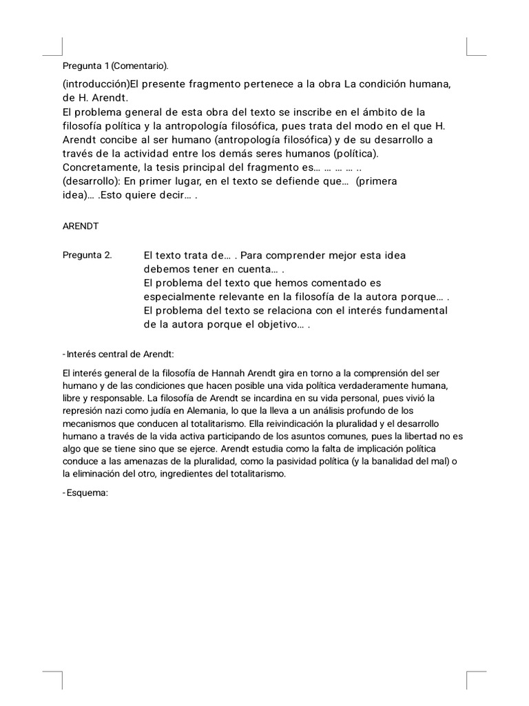 Esquema EVAU Arendt | PDF | Hannah Arendt | John Locke