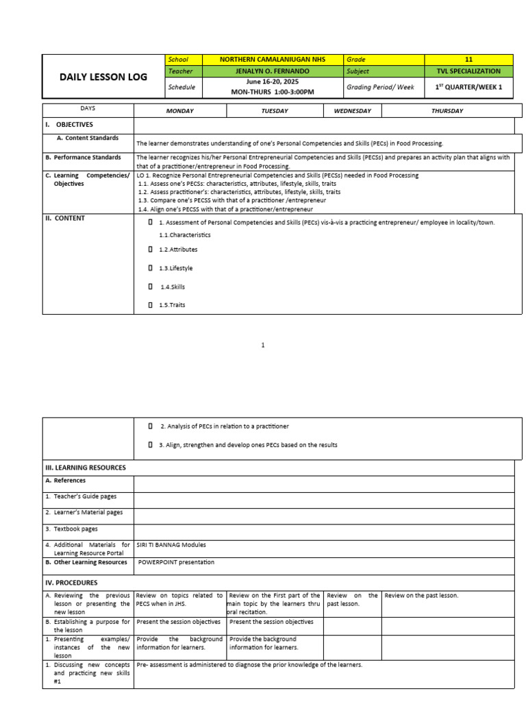 Week 1 - TVL Specialized G11 | PDF | Learning | Behavior Modification