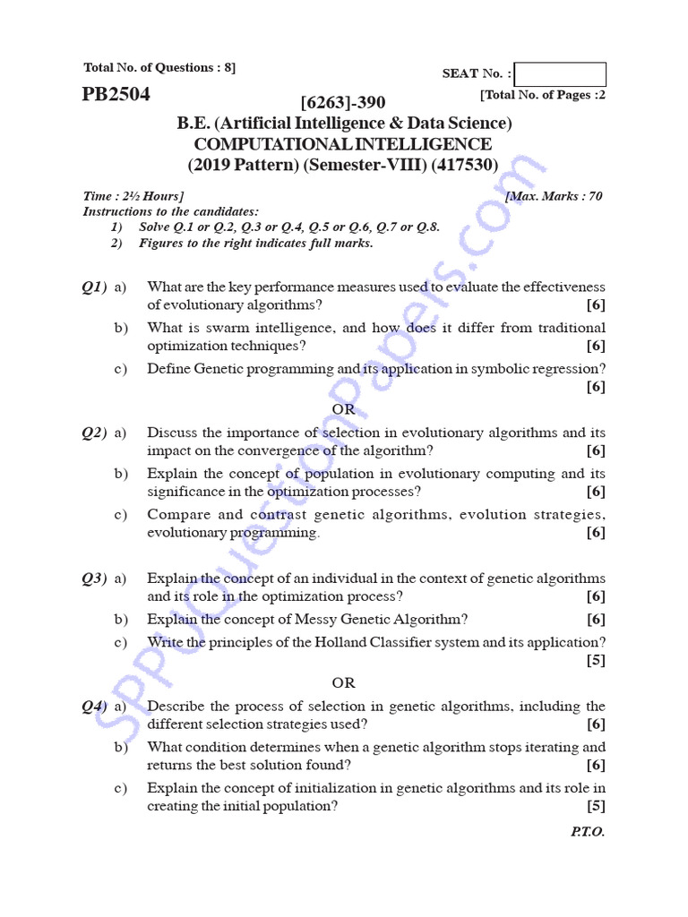 Be Artificial Intelligence and Data Science Semester 8 2024 May Computational Intelligence Ci ...