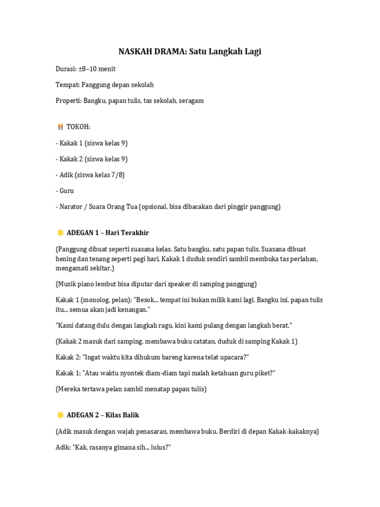 Naskah Drama Satu Langkah Lagi | PDF