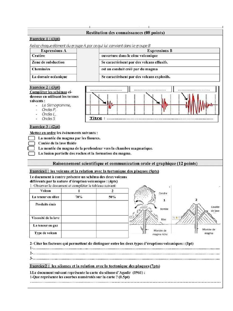 2ac Controle Seisme Et Volcan | PDF