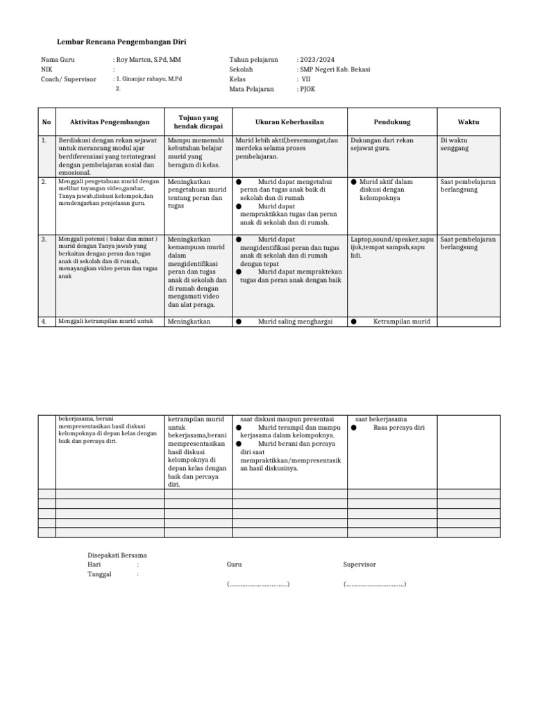 4 - Contoh Lembar Rencana Pengembangan Diri | PDF