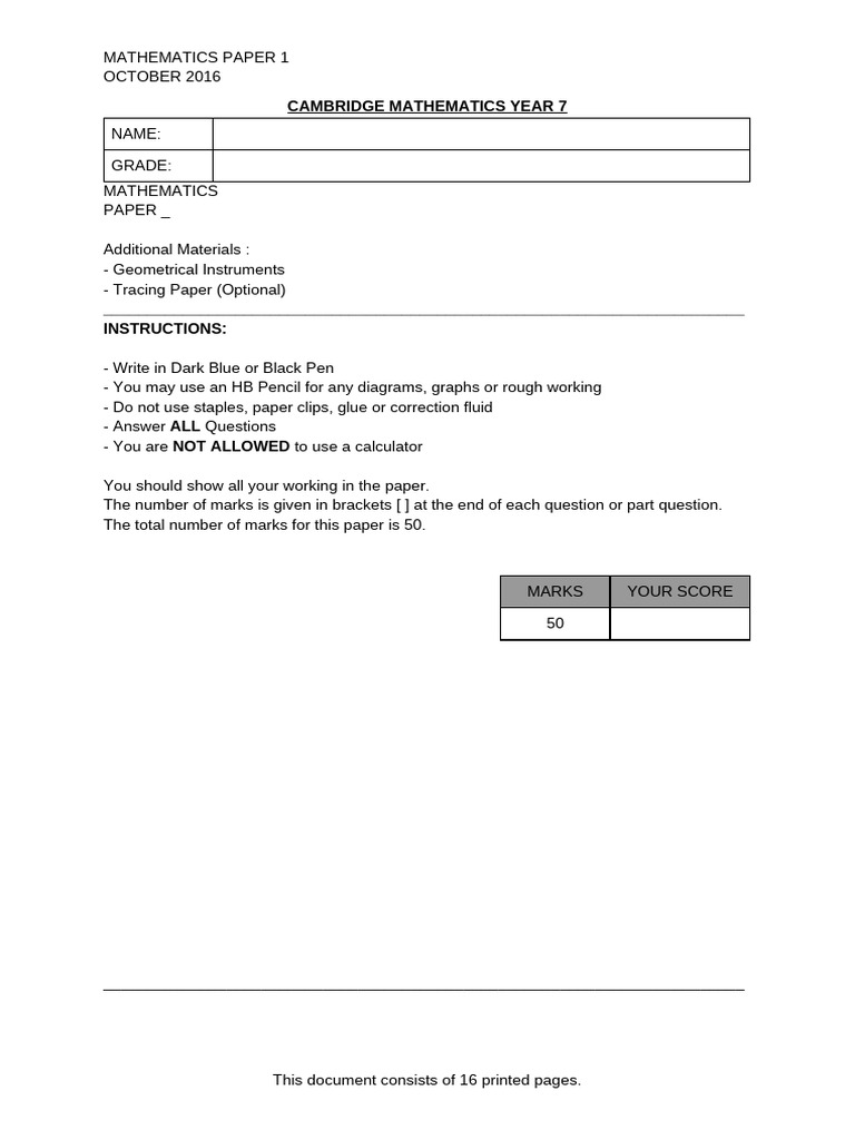 Cambridge Mathematics Year 7 | PDF