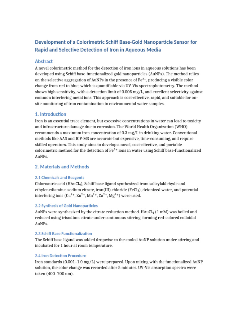 Iron Analysis AuNP Sensor Updated | PDF | Organic Synthesis | Iron