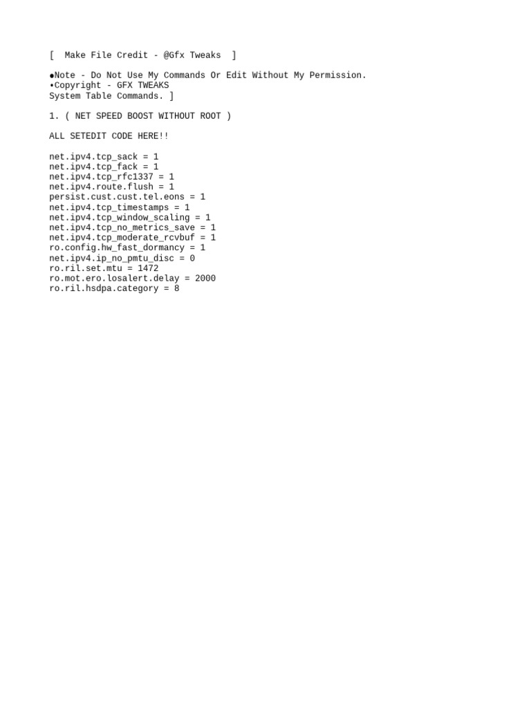 Net Speed Boost Commands Guide | PDF