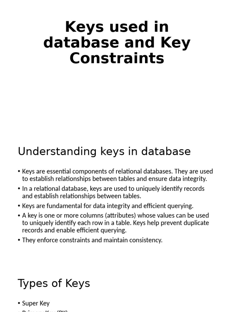 Keys Used in Database | PDF | Relational Database | Relational Model