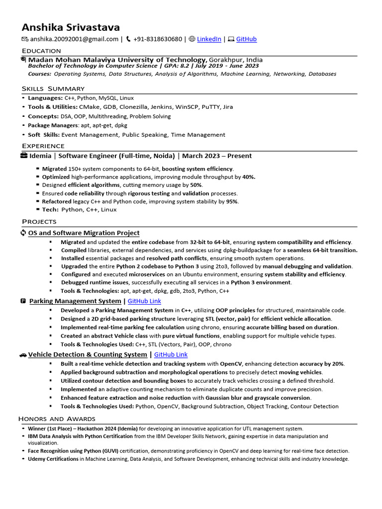 An Shika Srivastav A Resume | PDF | C++ | Python (Programming Language)
