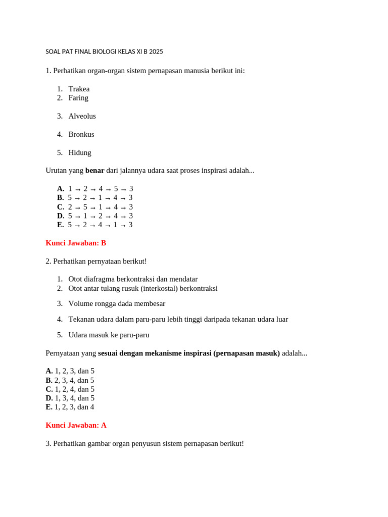 Soal Pat Final Biologi Kelas Xi B 2025 | PDF