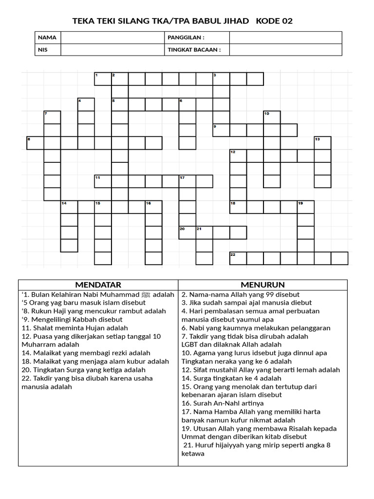 Teka Teki Silang Tka Tpa Babul Jihad 2 | PDF