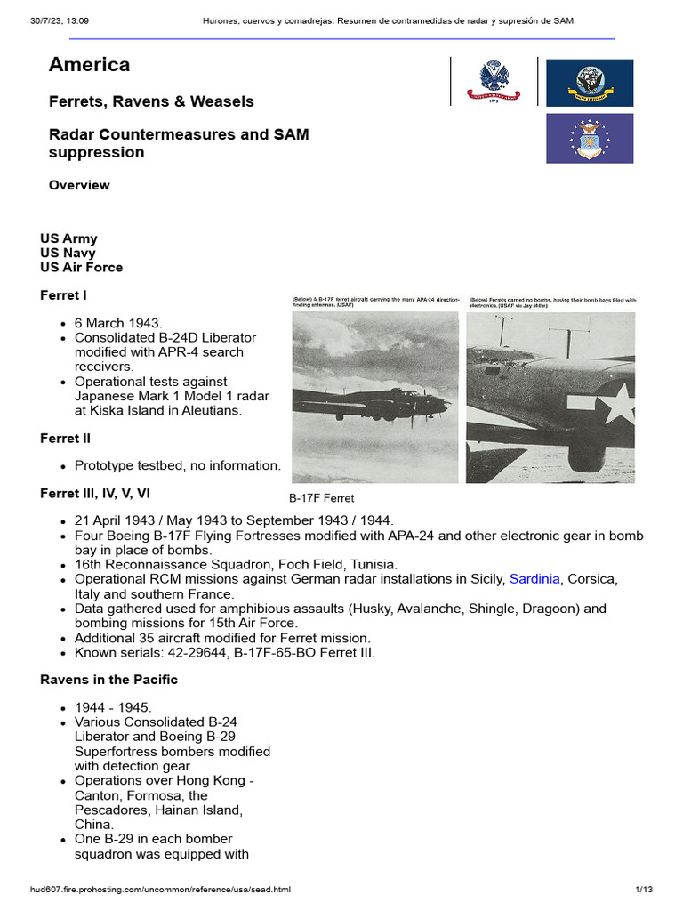 Resumen de Contramedidas de Radar y Supresión de SAM-Ferrets, Ravens ...