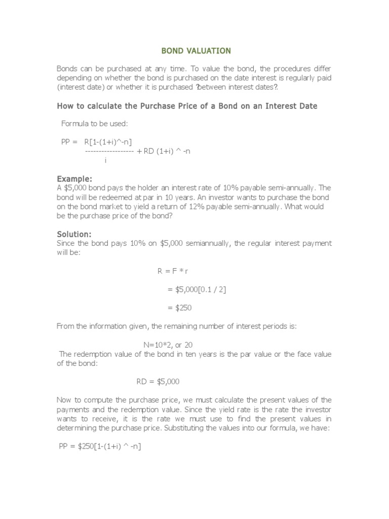 BOND VALUATION (Bond Price Calculation) | PDF | Bonds (Finance ...