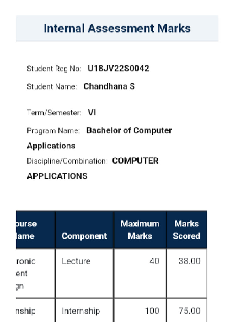 Student Internal Assessment Marks | PDF