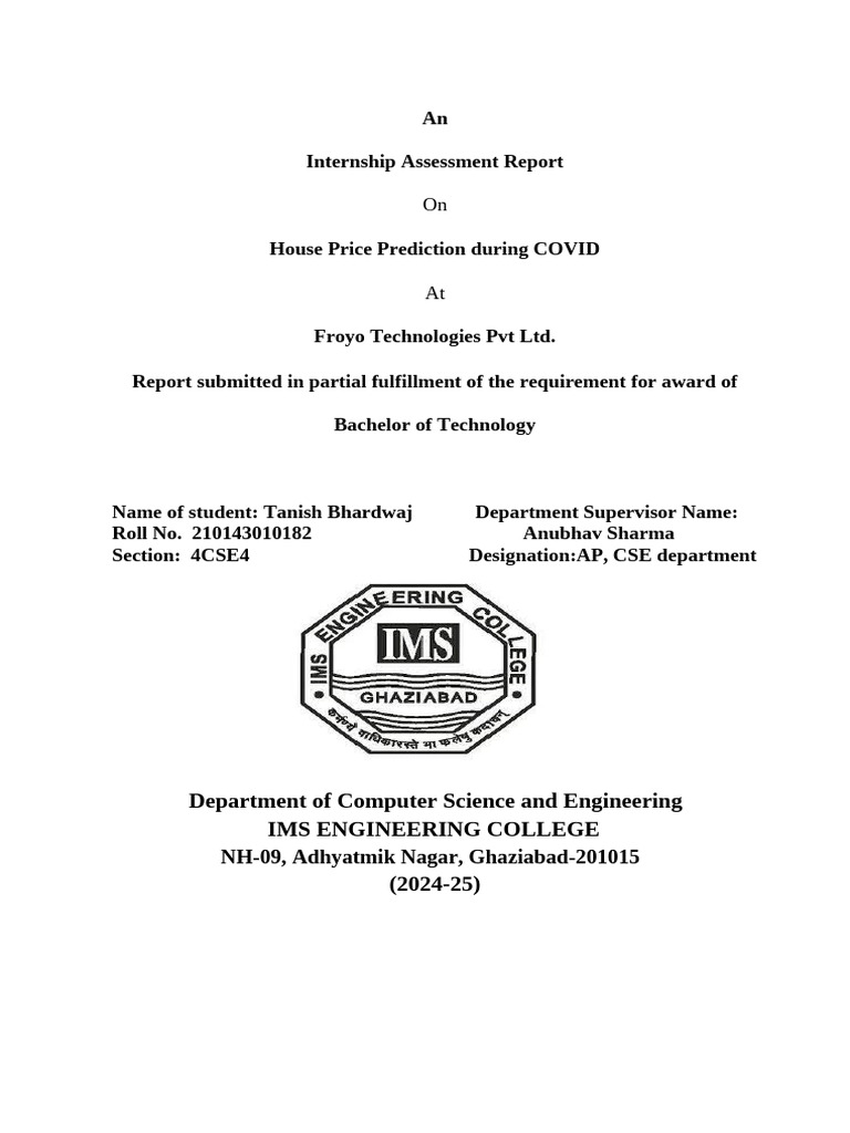 Internship Report Formation Template | PDF | Machine Learning | Prediction