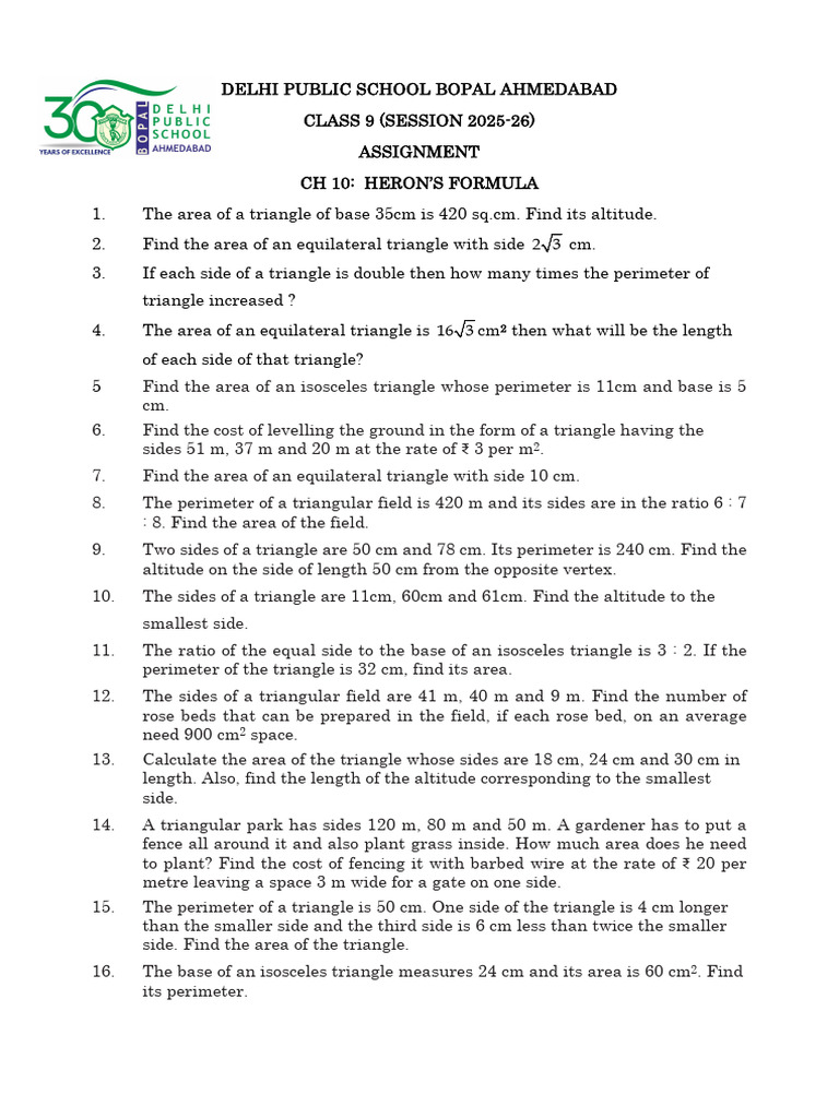 Assignment-Ch10-Herons Formula | PDF | Triangle | Area