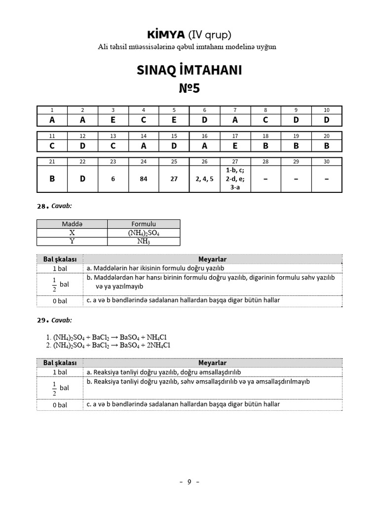 Kimya Qrup 4 AZ Sinaq 5 | PDF