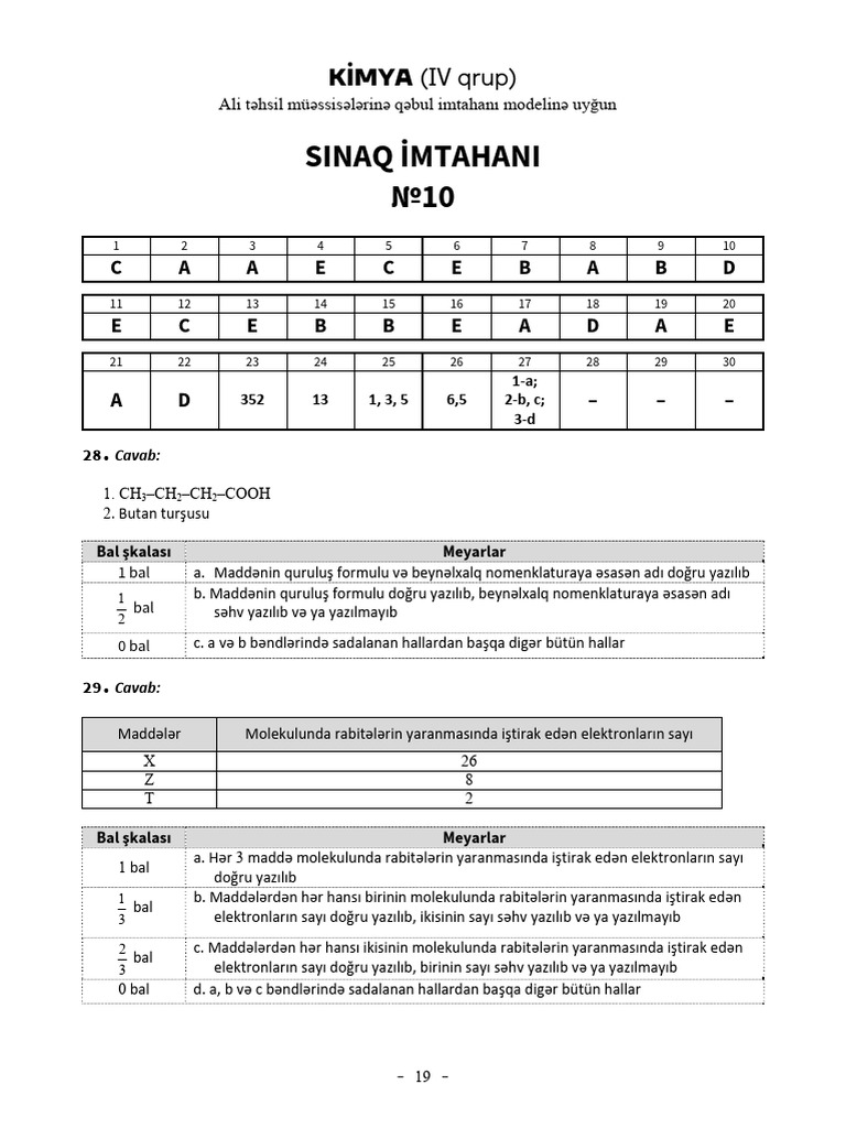 Kimya Qrup 4 AZ Sinaq 10 | PDF