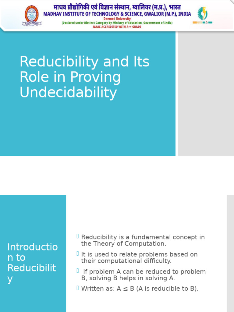 Reducibility's Role in Undecidability | PDF