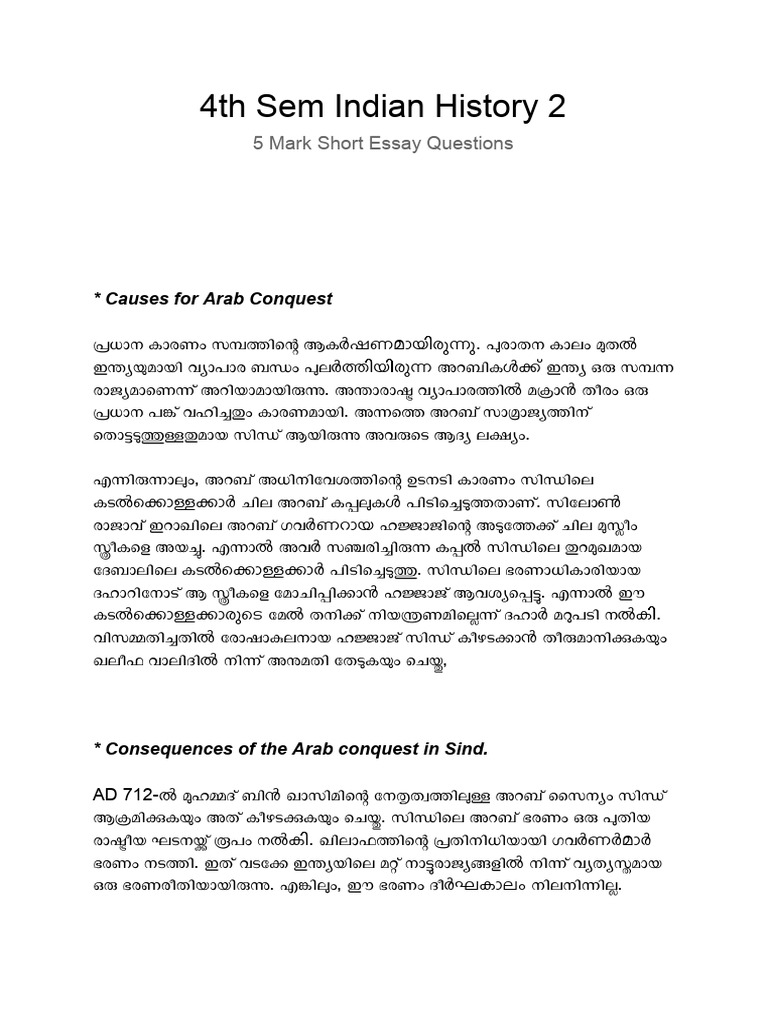 4th Sem Indian History 5 Mark | PDF