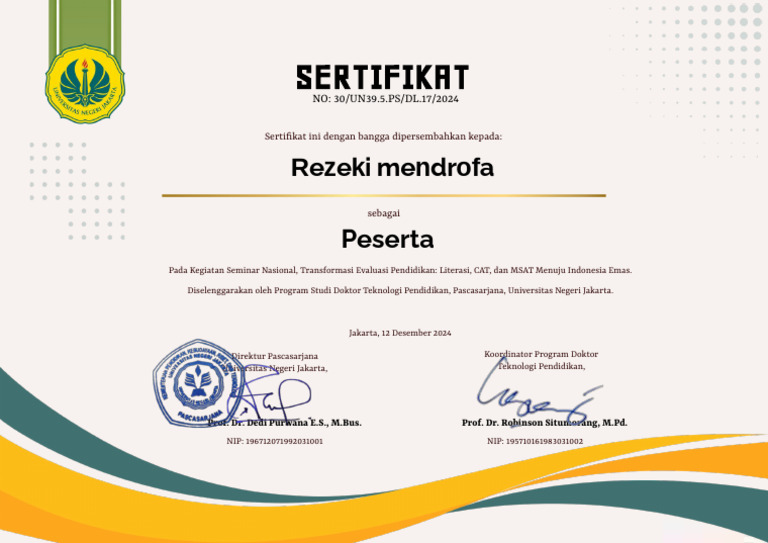 Rezeki Mendrofa Sertifikat Webinar (1) | PDF