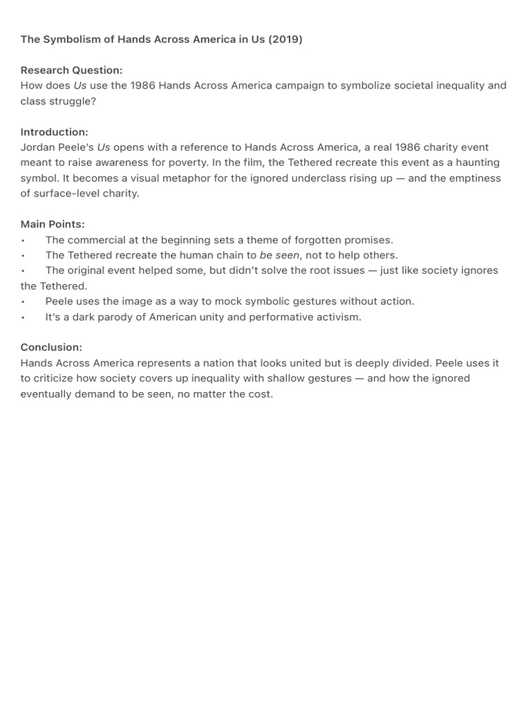 The Symbolism of Hands Across America in Us (2019) | PDF