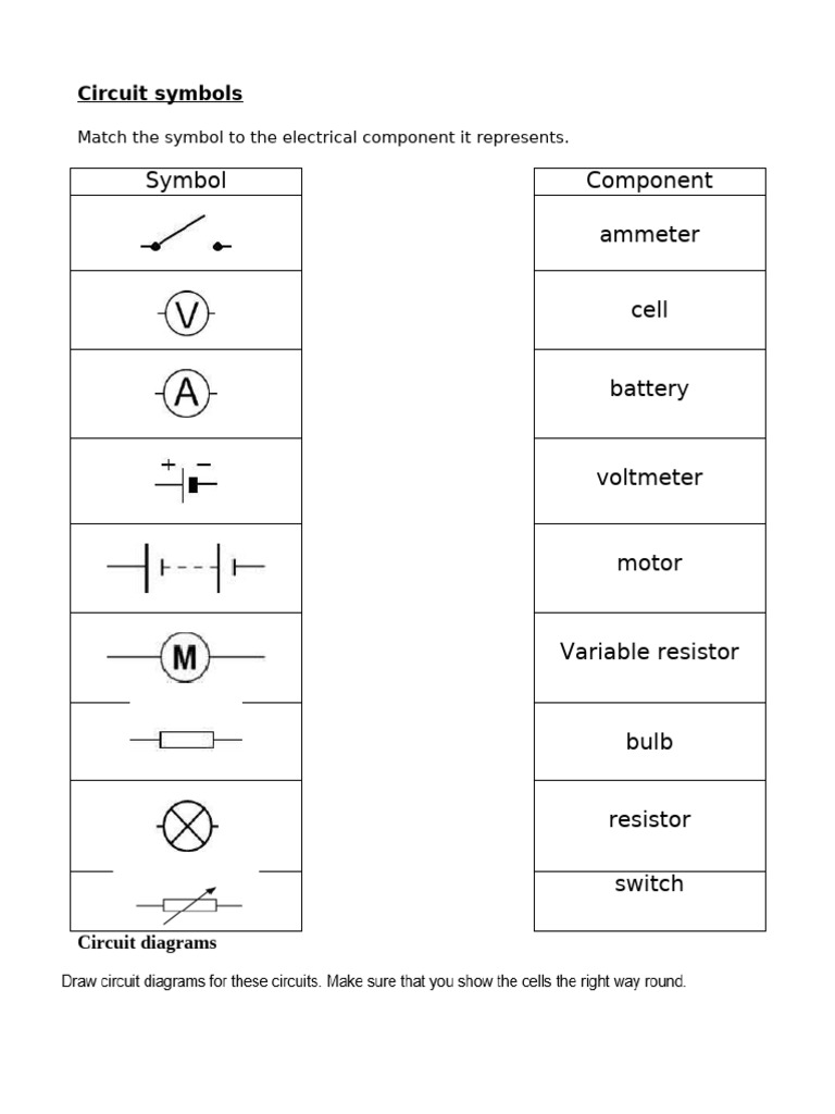 Circuit Symbols Matching Worksheet | PDF