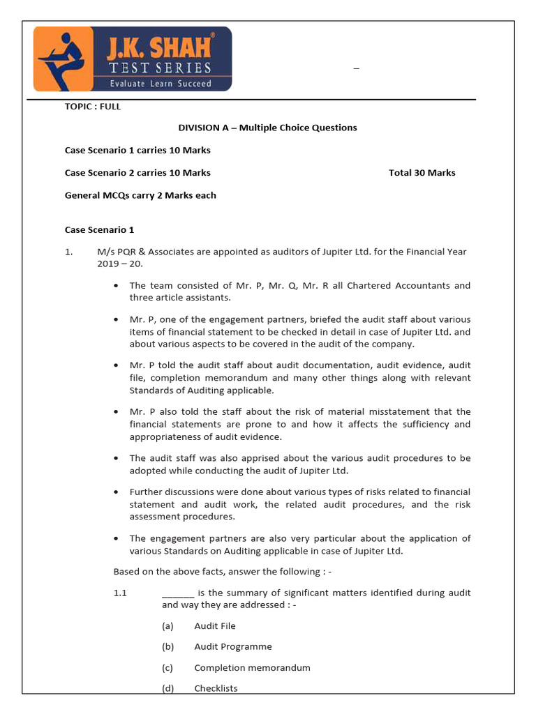 Audit CIM Question Paper - CA Intermediate | PDF | Audit | Expense