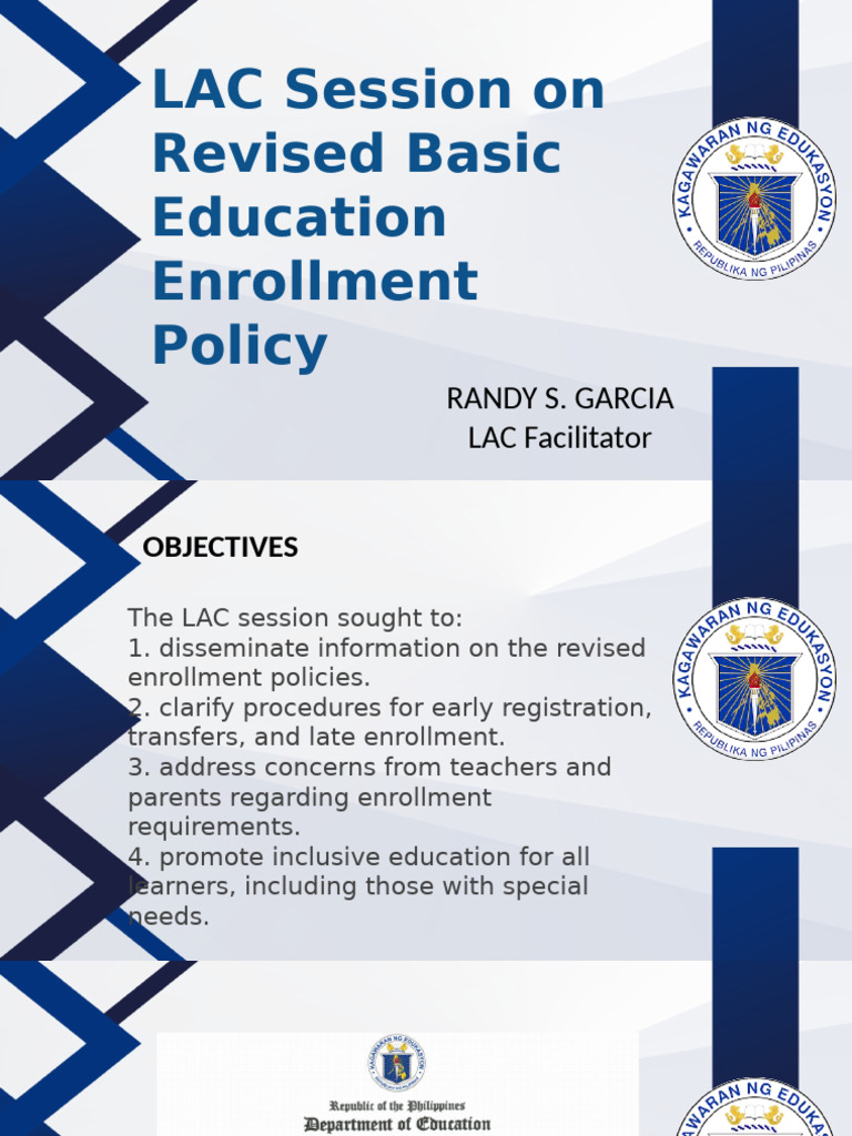 LAC Session On Revised Basic Education Enrollment Policy | PDF