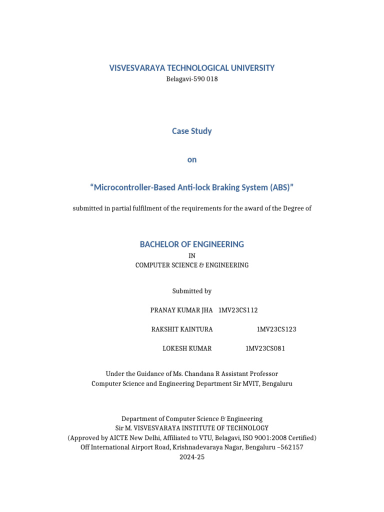 Elaborated Microcontroller Based ABS Case Study | PDF | Anti Lock Braking System | Microcontroller