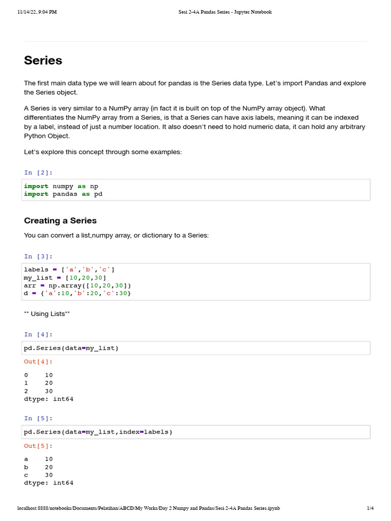 Sesi 2-4A Pandas Series - Jupyter Notebook | PDF | Computer Data | Computer Science