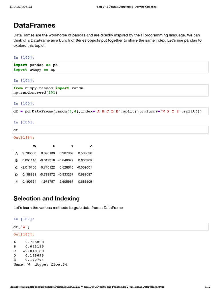 Sesi 2-4B Pandas DataFrames - Jupyter Notebook | PDF | Data Analysis | Computer Science