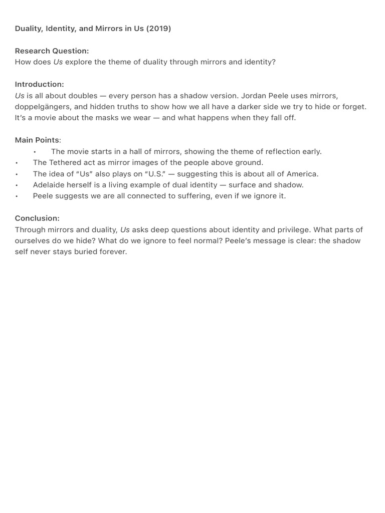 Duality, Identity, and Mirrors in Us (2019) | PDF
